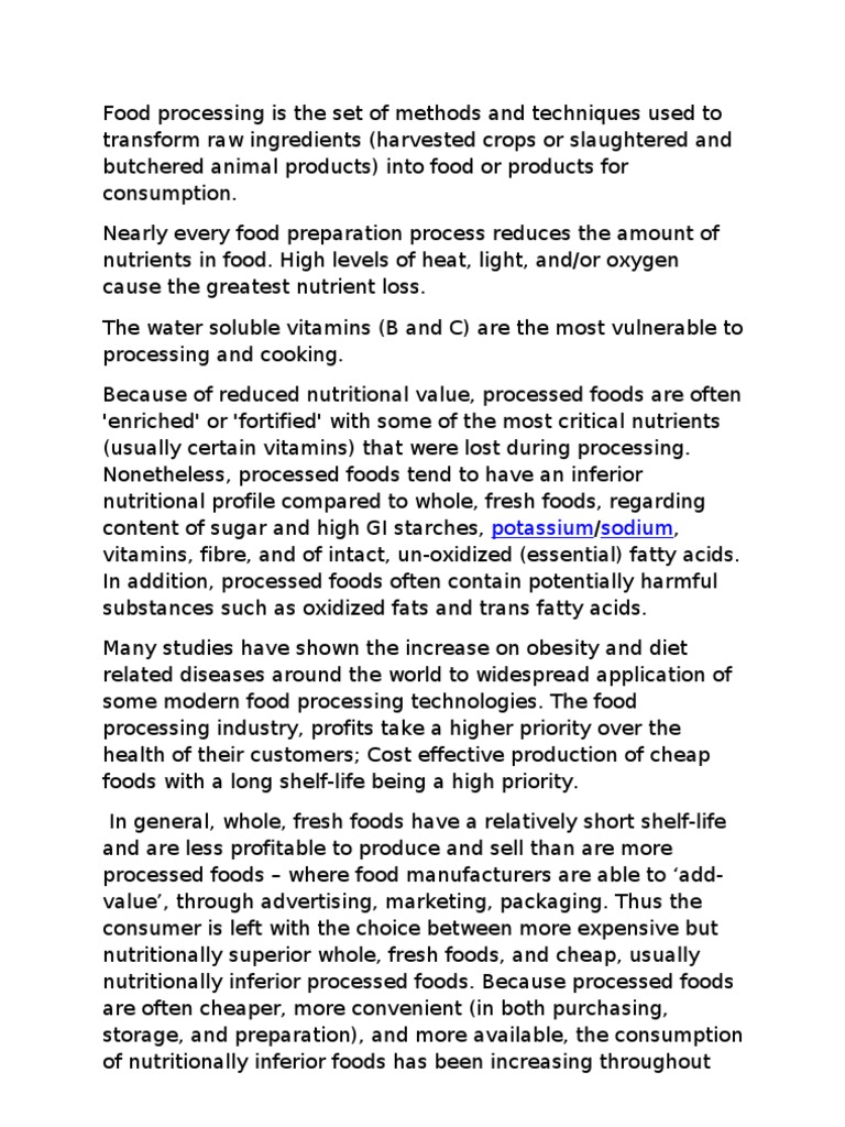 Effects of Processing and Preperation On Food and Nutrients | PDF ...