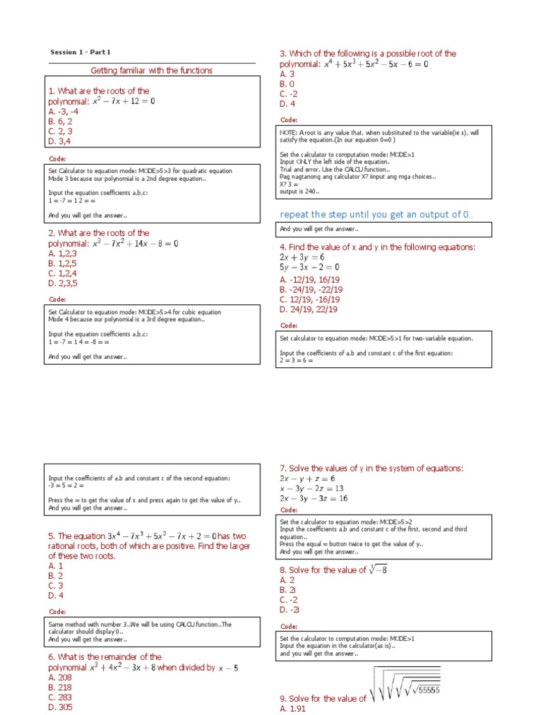 Calculator Techniques | PDF | Polynomial | Summation
