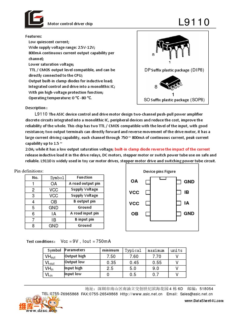 datasheet-l9110 | Input/Output | Integrated Circuit