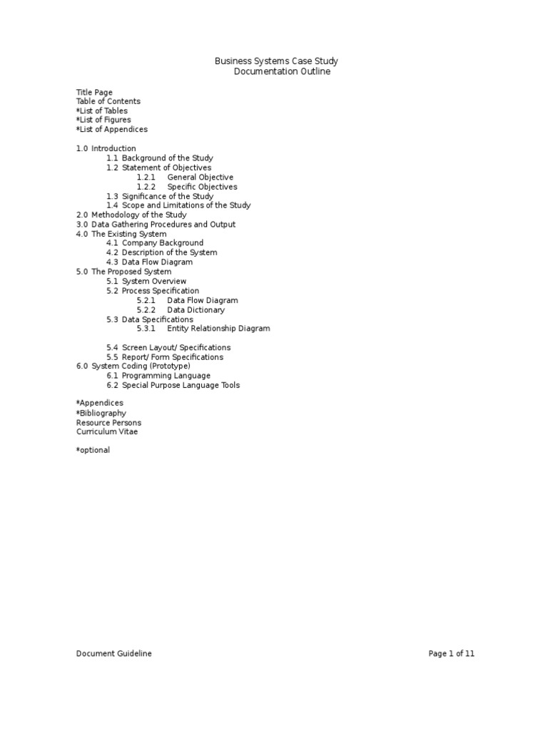 Business Systems Case Study Documentation Outline | PDF | Text ...