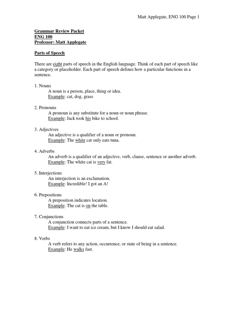 Grammar Review Packet | PDF | Pronoun | Grammatical Gender