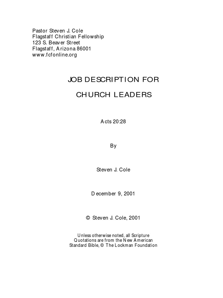 Job Description For Church Leaders | PDF | Elder (Christianity) | Paul ...