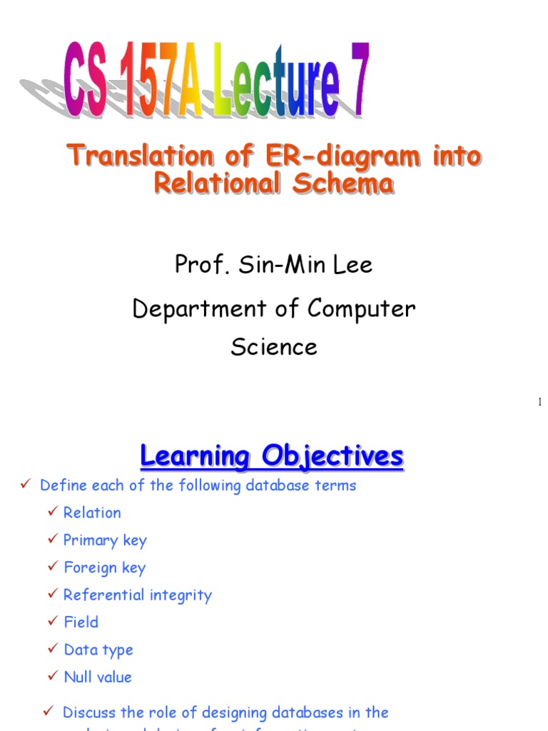 Translation of ER-diagram Into Relational Schema: Prof. Sin-Min Lee ...
