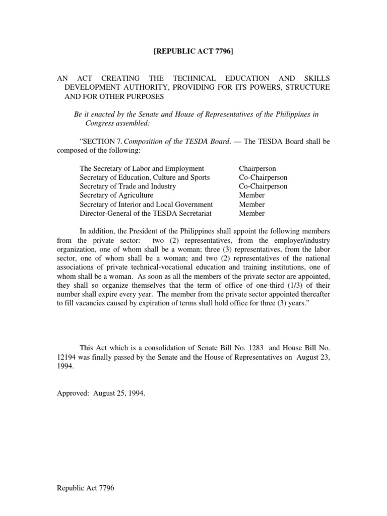 Republic Act 7796 | PDF | Government | Social Institutions