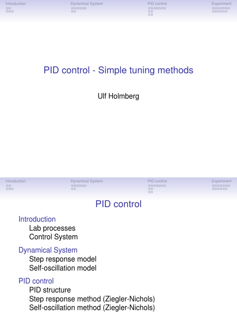 PID Control - Simple Tuning Methods: Ulf Holmberg | PDF | Control Theory | Control System