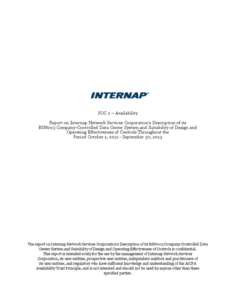 Internap SOC2 BSN003 2013 | PDF | Data Center | Computer Security