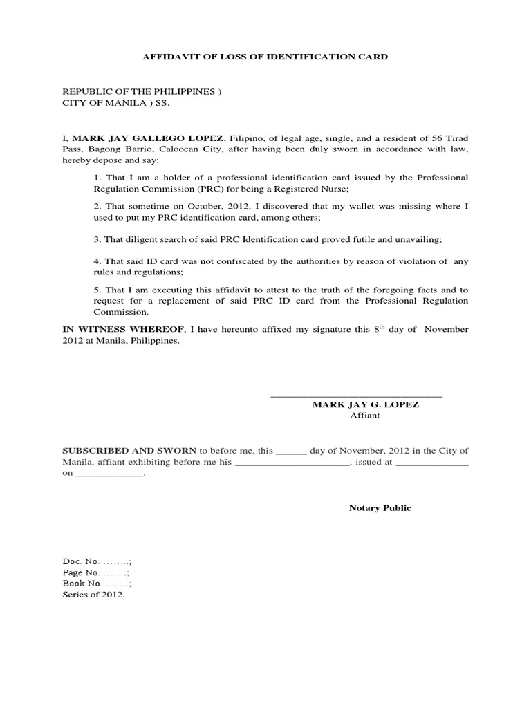 Request for Replacement of Lost Professional Identification Card | PDF