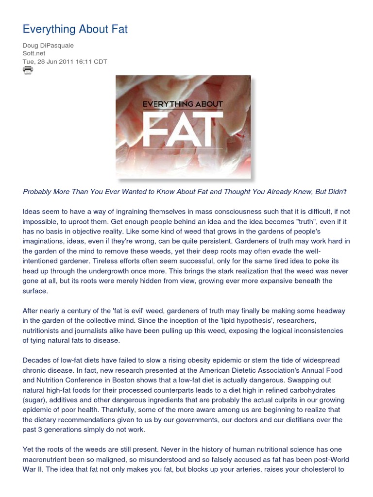 Everything About Fat: Know Your Fats | PDF | Cooking Oil | Saturated Fat