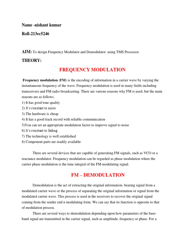 FM Modulation and Demodulation | PDF | Frequency Modulation | Modulation