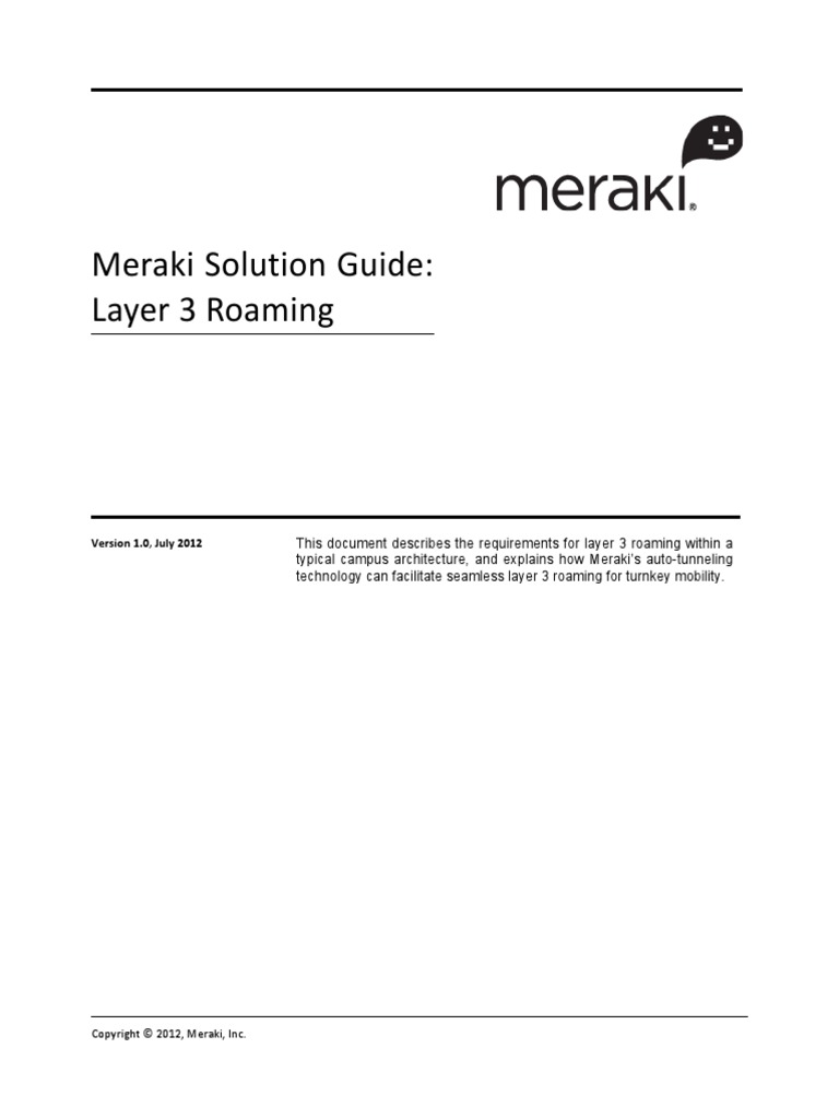 Meraki Solution Guide: Layer 3 Roaming: Version 1.0, July 2012 | PDF | Computer Network | Ip Address
