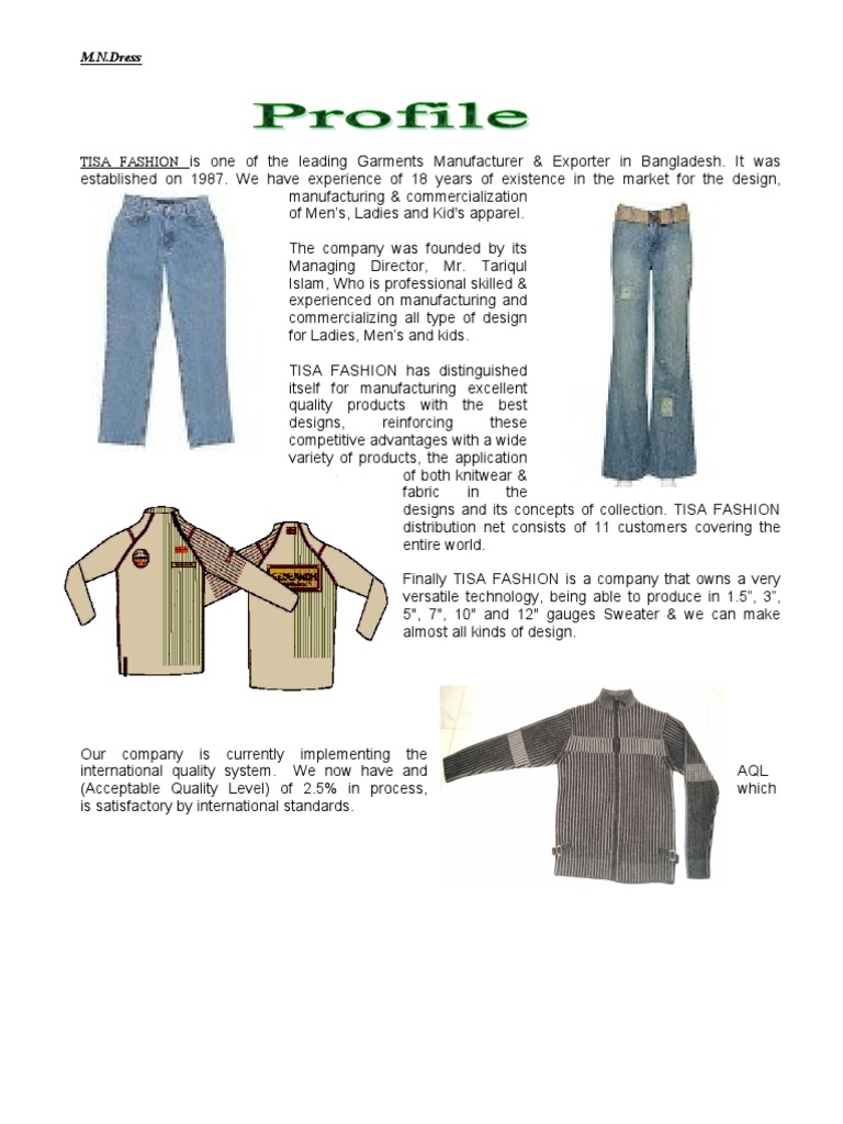 TISA FASHION Is One of The Leading Garments Manufacturer & | PDF ...
