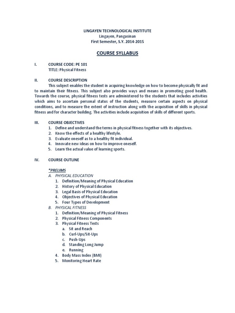 Physical Fitness Syllabus | PDF | Physical Education | Physical Fitness