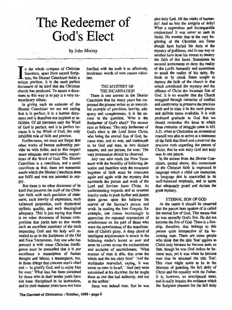 1989 Issue 8 - The Redeemer of God's Elect - Counsel of Chalcedon | PDF ...