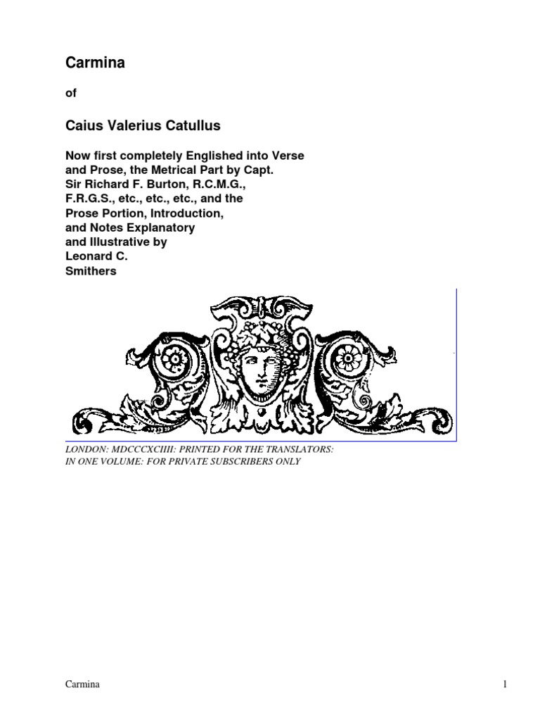 The Carmina of Caius Valerius Catullus by Catullus, Gaius Valerius, 84 ...