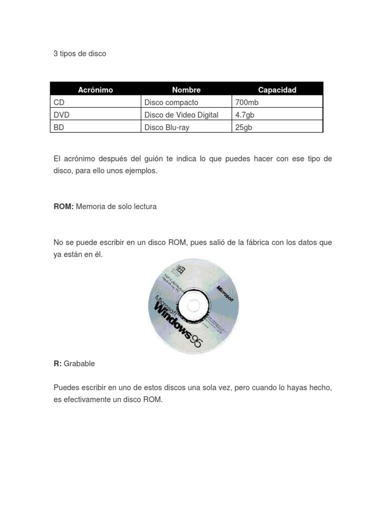 Tipos de discos: CD, DVD y Blu-ray | PDF
