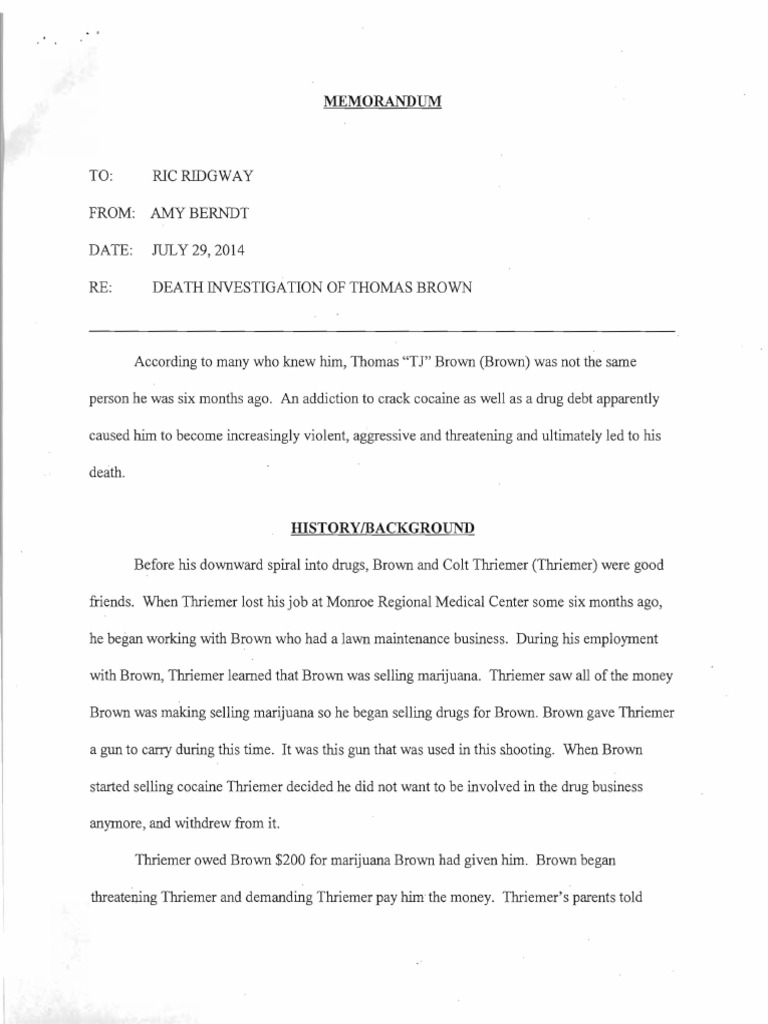 Brown Memo | Deadly Force | Crimes