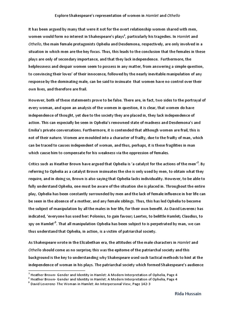 Explore Shakespeare's Representation of Women in Hamlet and Othello ...