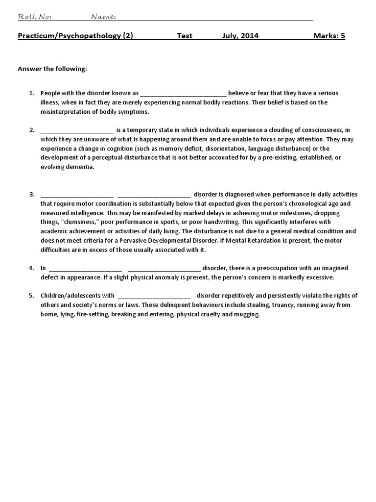 Psychopathology Objective Test | PDF