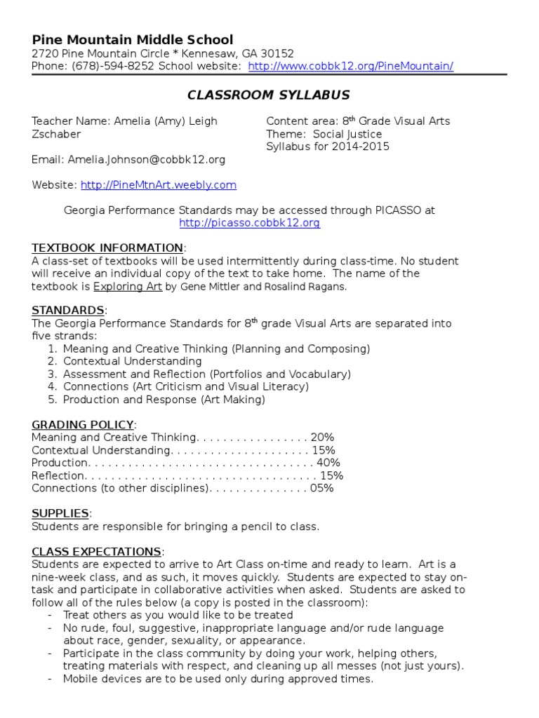 8th Grade Syllabus | Schools | Personal Growth