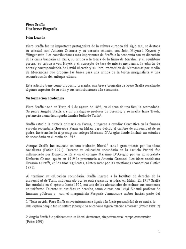Biografia Piero Sraffa | PDF | Precios | Unión Europea