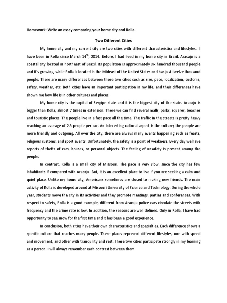 Two Different Cities: Homework: Write An Essay Comparing Your Home City ...
