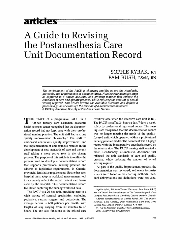 A Guide To Revising PACU Documentation Record | PDF | Nursing | Anesthesia