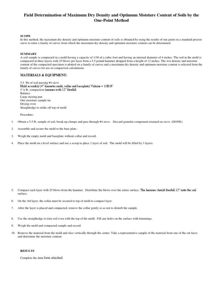 One Point Proctor Compaction Test Procedure | PDF | Natural Materials ...