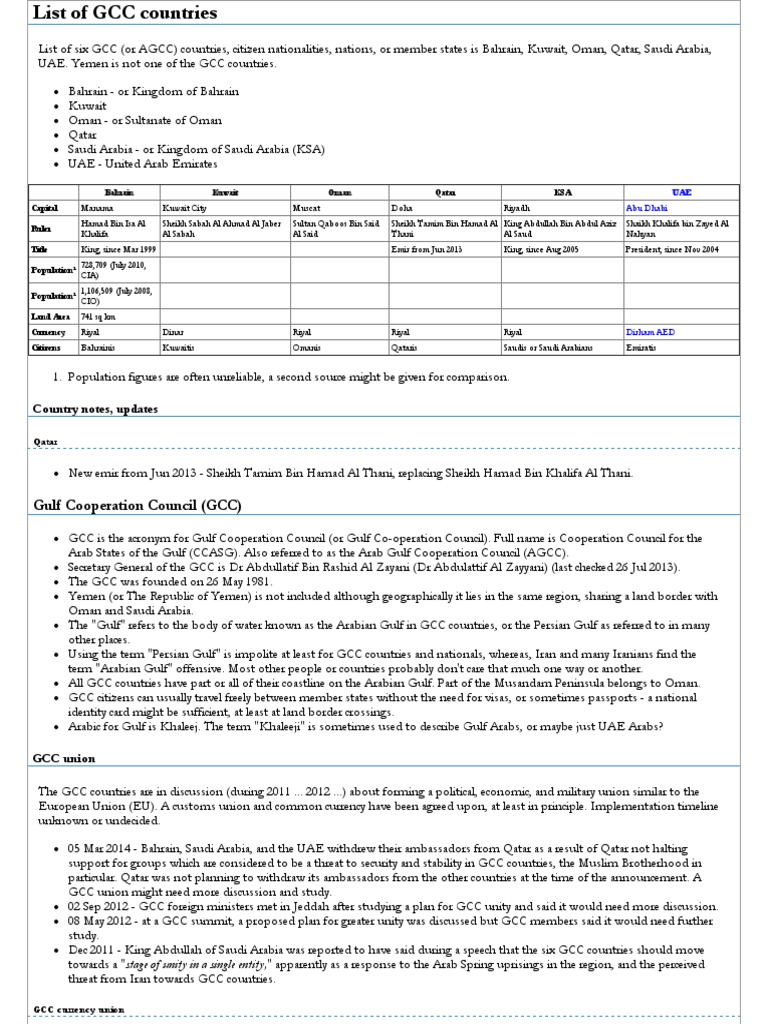List of GCC Countries11 | PDF | Gulf Cooperation Council | United Arab ...