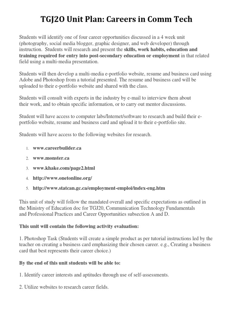 Unit Plan Careers | PDF | Software | Websites