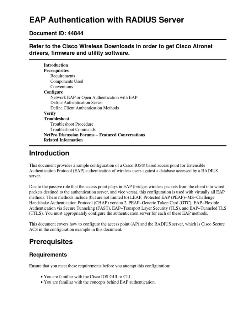 EAP Authentication With RADIUS Server | PDF | Radius | Security Engineering