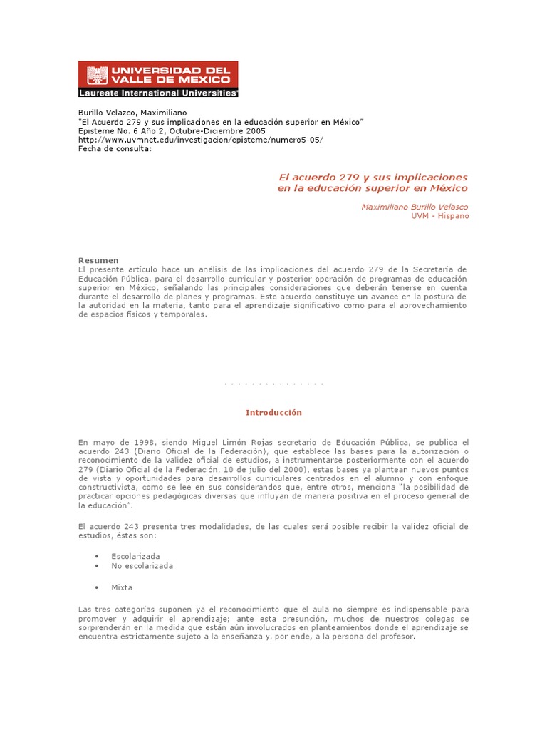 Acuerdo 279 | PDF | Plan de estudios | Compartir