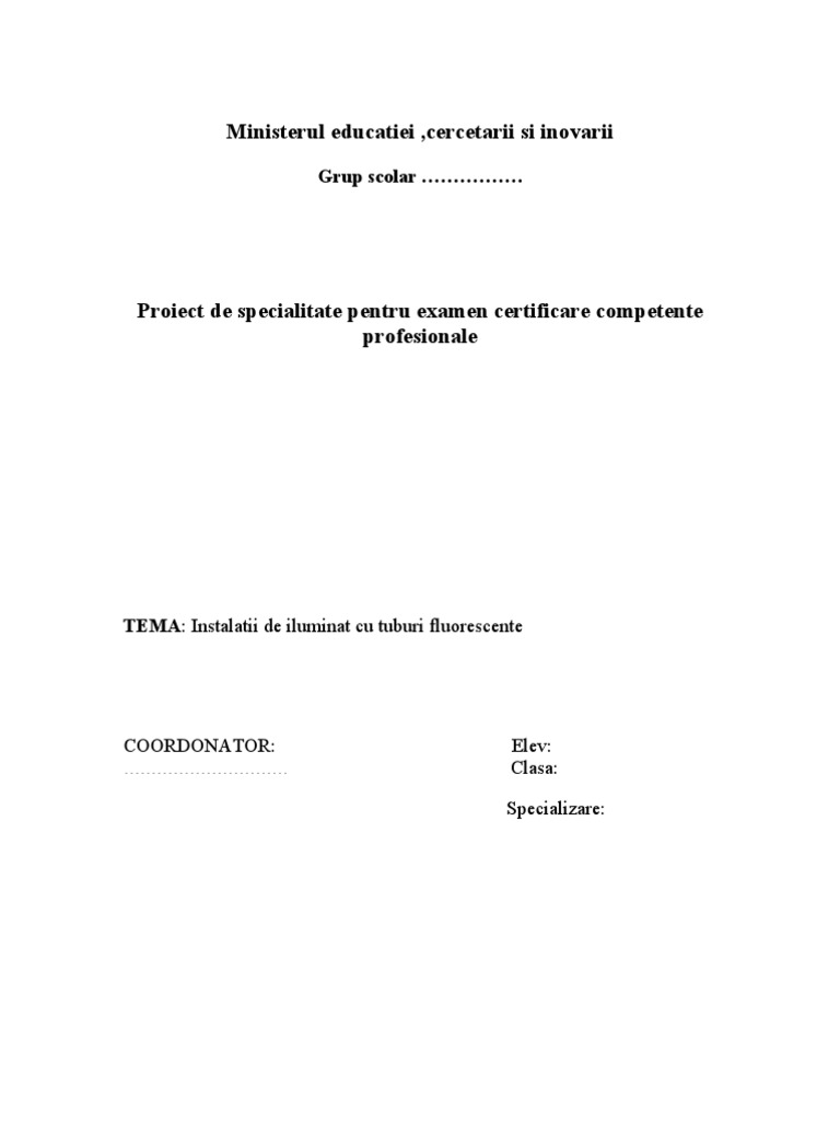 Proiect de Specialitate Pentru Examen Certificare Competente Profesionale | PDF
