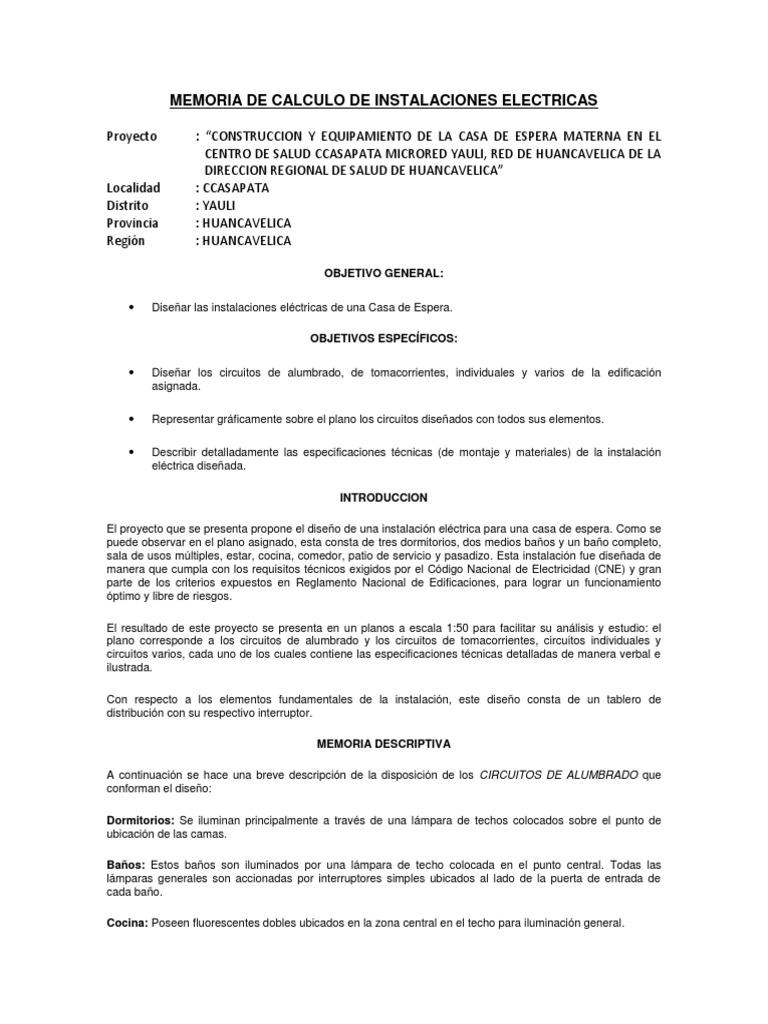 Memoria de Calculo de Instalaciones Electricas | PDF | Corriente eléctrica | Electricidad