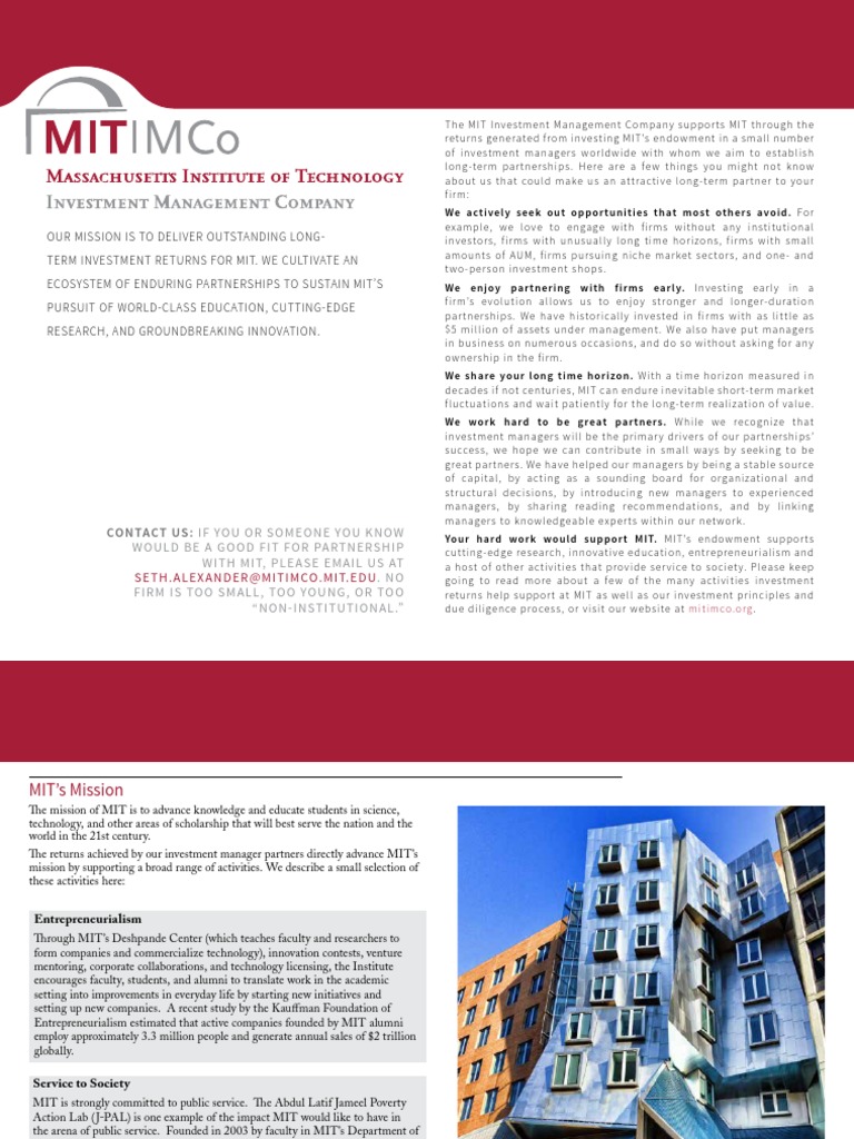 MITIMCo Brochure | PDF | Investor | Massachusetts Institute Of Technology
