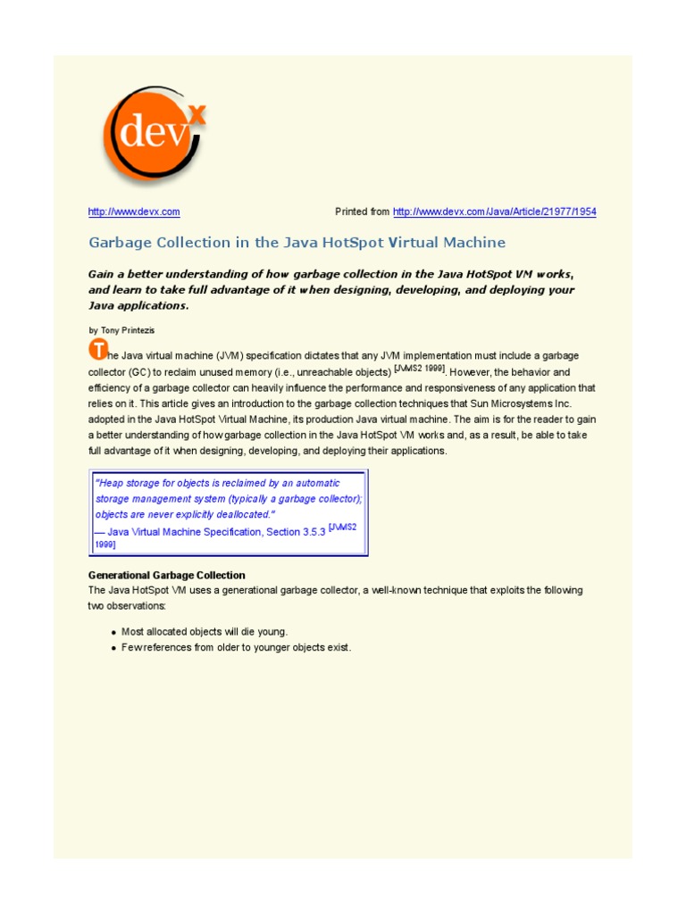 Garbage Collection in The Java Hotspot Virtual Machine | PDF | Java (Programming Language ...