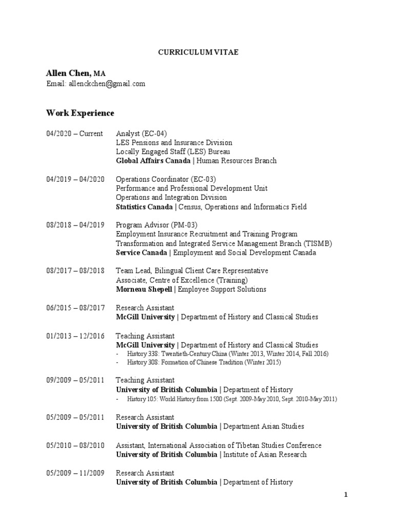 Curriculum Vitae | Download Free PDF | China | World Politics