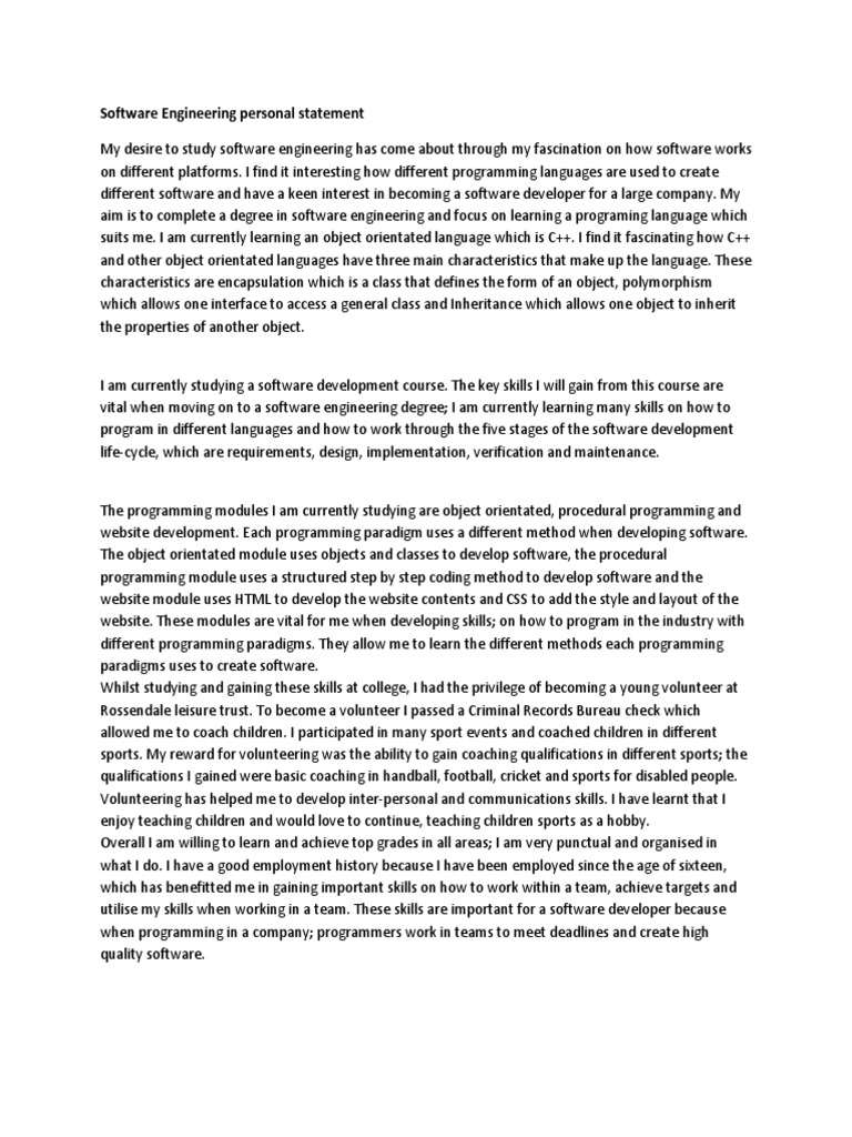 Software Engineering Personal Statement | Download Free PDF | Object ...