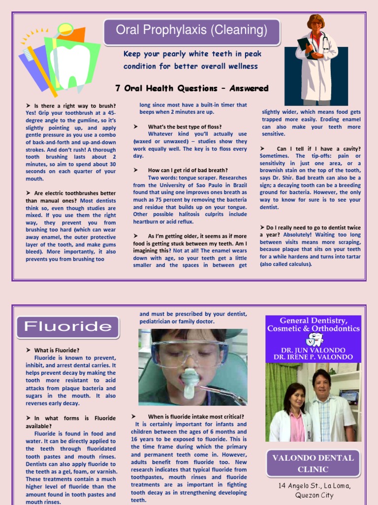 Oral Prophylaxis and Fluoride Treatment Brochure | PDF | Human Tooth ...