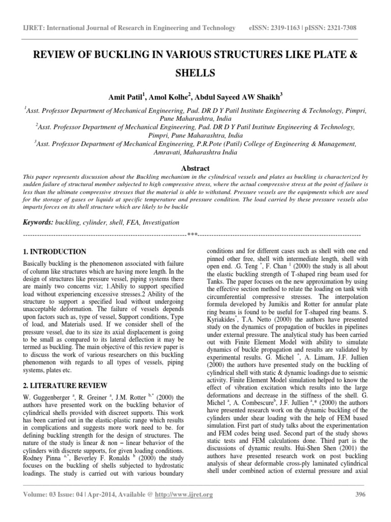 Review of Buckling in Various Structures Like Plate & Shells | PDF