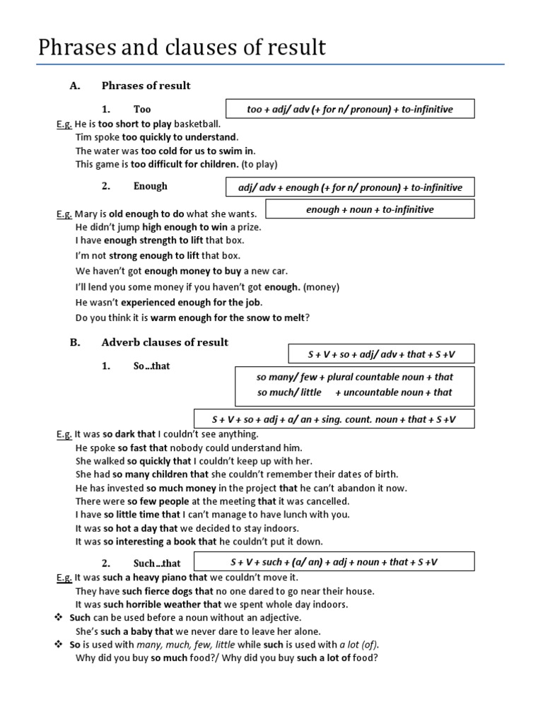 Phrases and Clauses of Result | PDF | Noun | Language Mechanics
