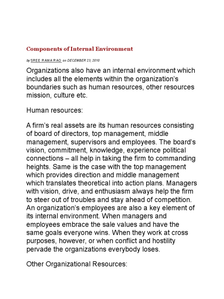 Components of Internal Environment: by Sree Rama Rao On December 23 ...