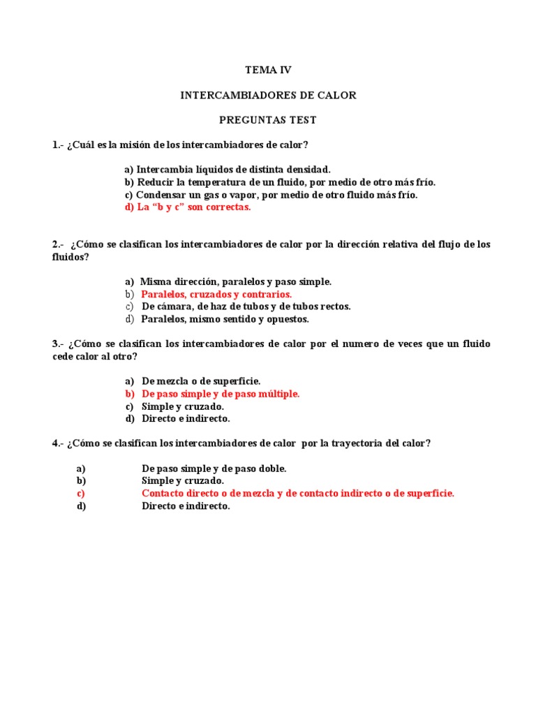 Tema Iv Preguntas Test | PDF | Intercambiador de calor | Calor
