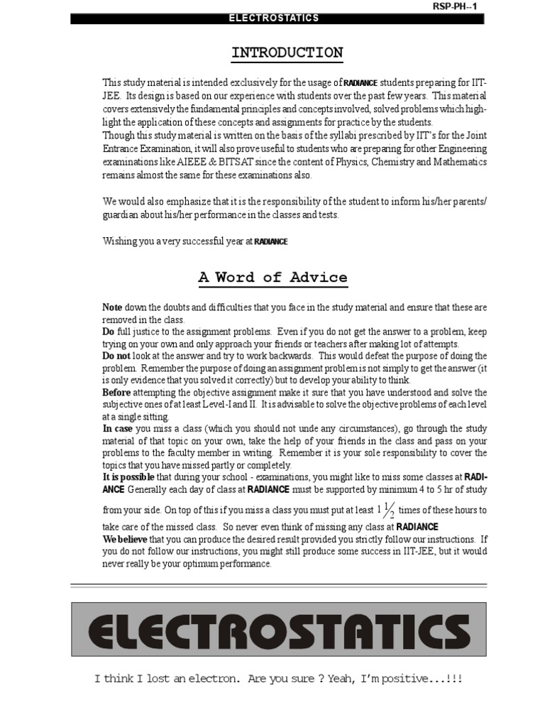 Electrostatics Fiitjee. | PDF | Dielectric | Capacitor