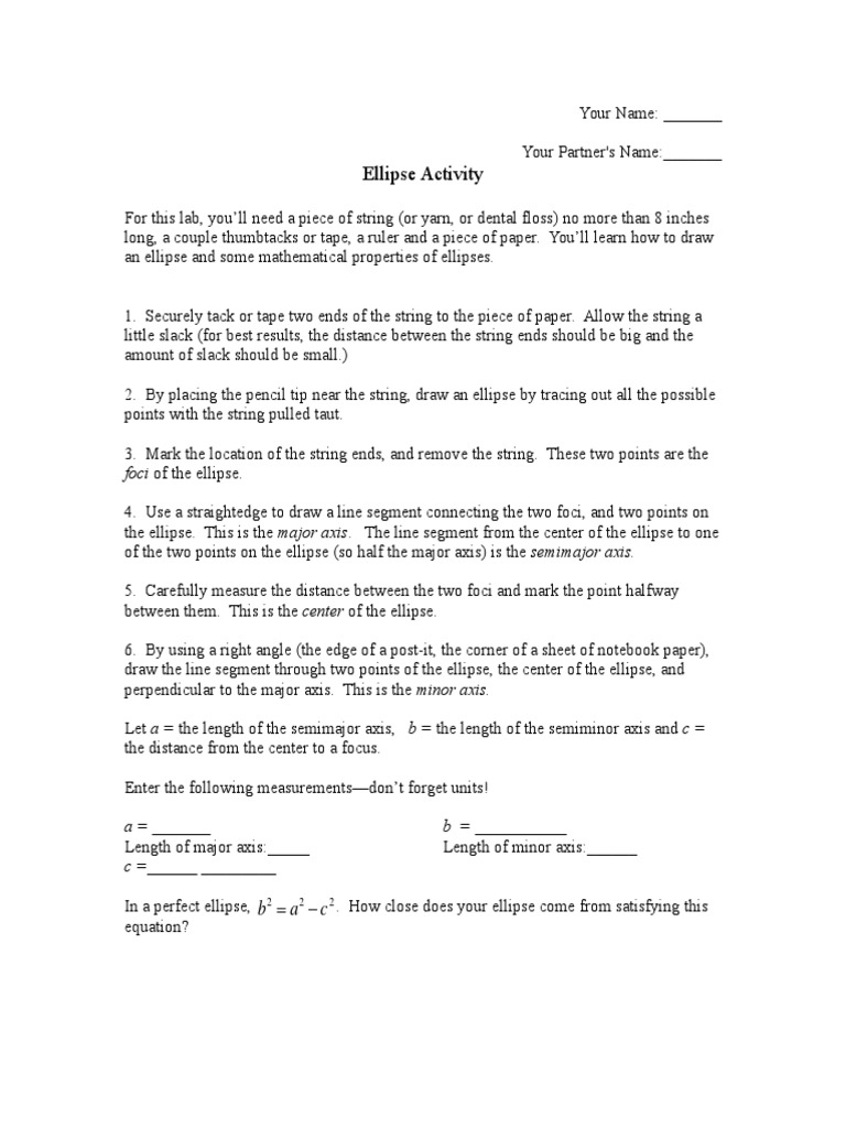 Ellipse Activity: Foci of The Ellipse | PDF