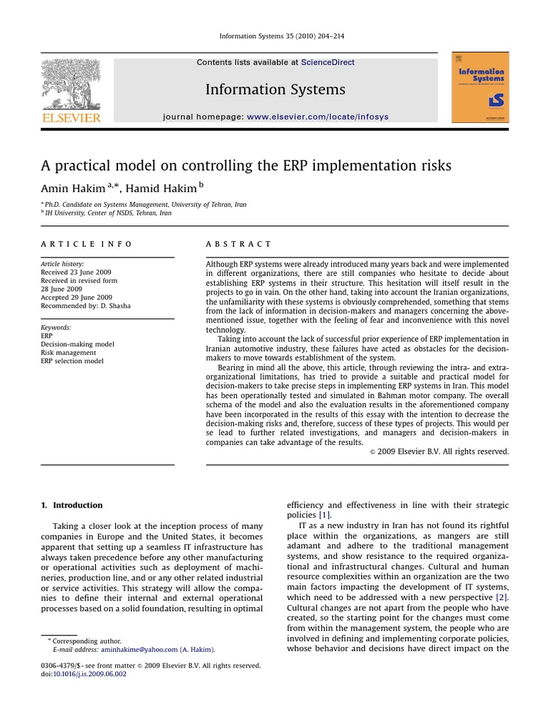 A Practical Model On Controlling The ERP Implementation Risks | PDF ...
