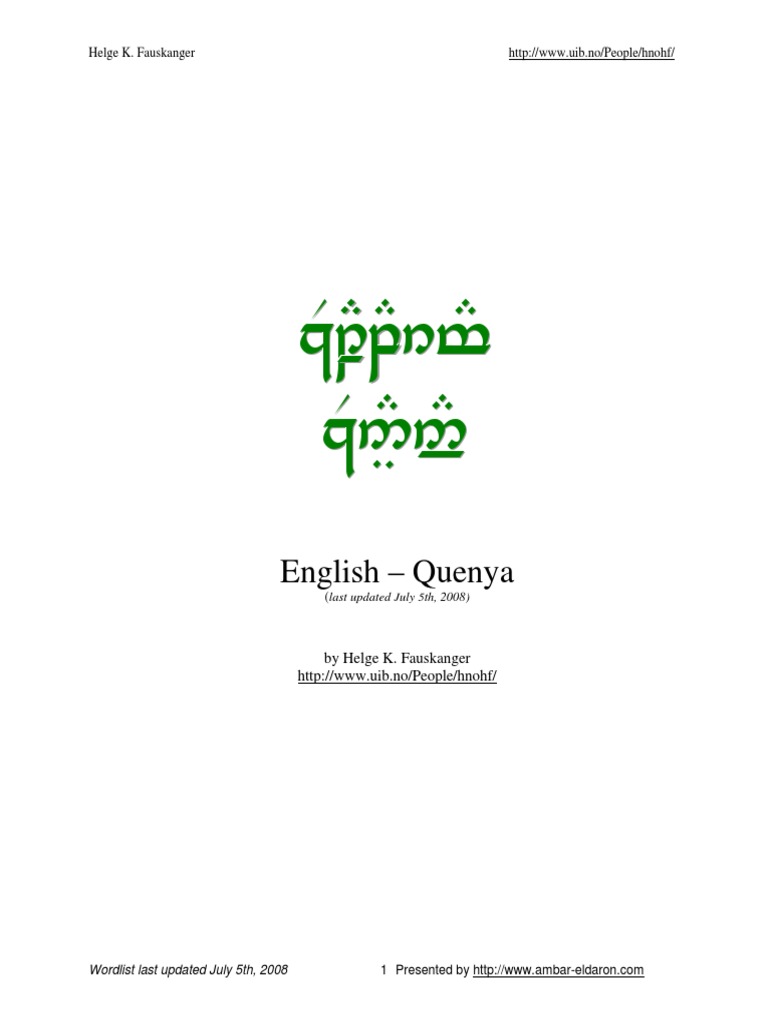 English-quenya dictionary | Linguistic Typology | Language Mechanics