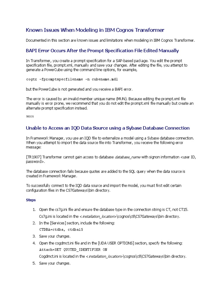 Known Issues When Modeling in IBM Cognos Transformer | PDF | Oracle ...