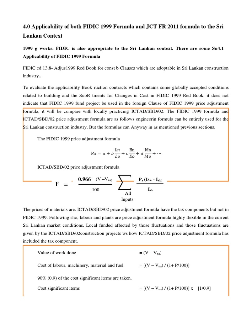 Comparing Price Adjustment Formulas: Applicability of FIDIC 1999 and ...