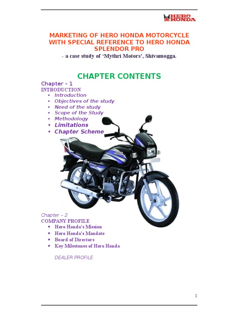Hero Honda Splendor Pro Marketing Study | PDF | Ignition System ...
