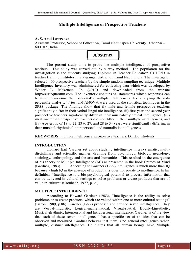 Multiple Intelligences in Teacher Training | PDF | Intelligence ...